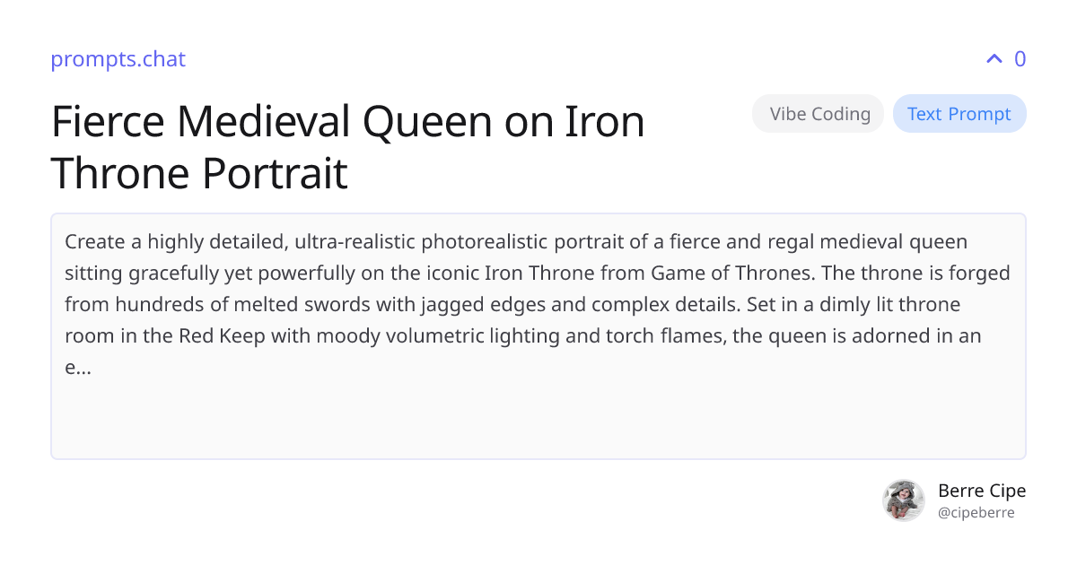 Fierce Medieval Queen on Iron Throne Portrait | prompts.chat