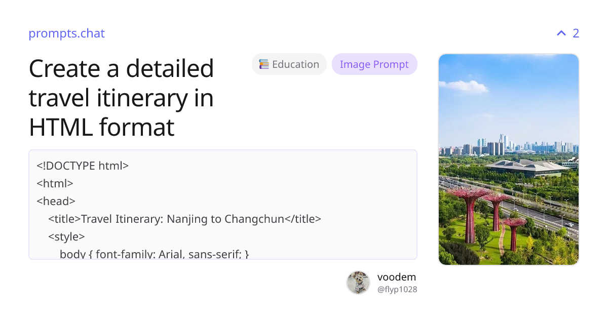 Create a detailed travel itinerary in HTML format | prompts.chat