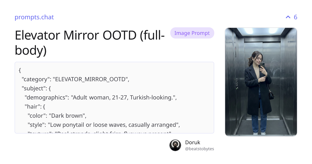 Elevator Mirror OOTD (full-body) | prompts.chat
