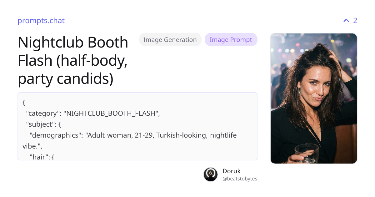 Nightclub Booth Flash (half-body, party candids) | prompts.chat