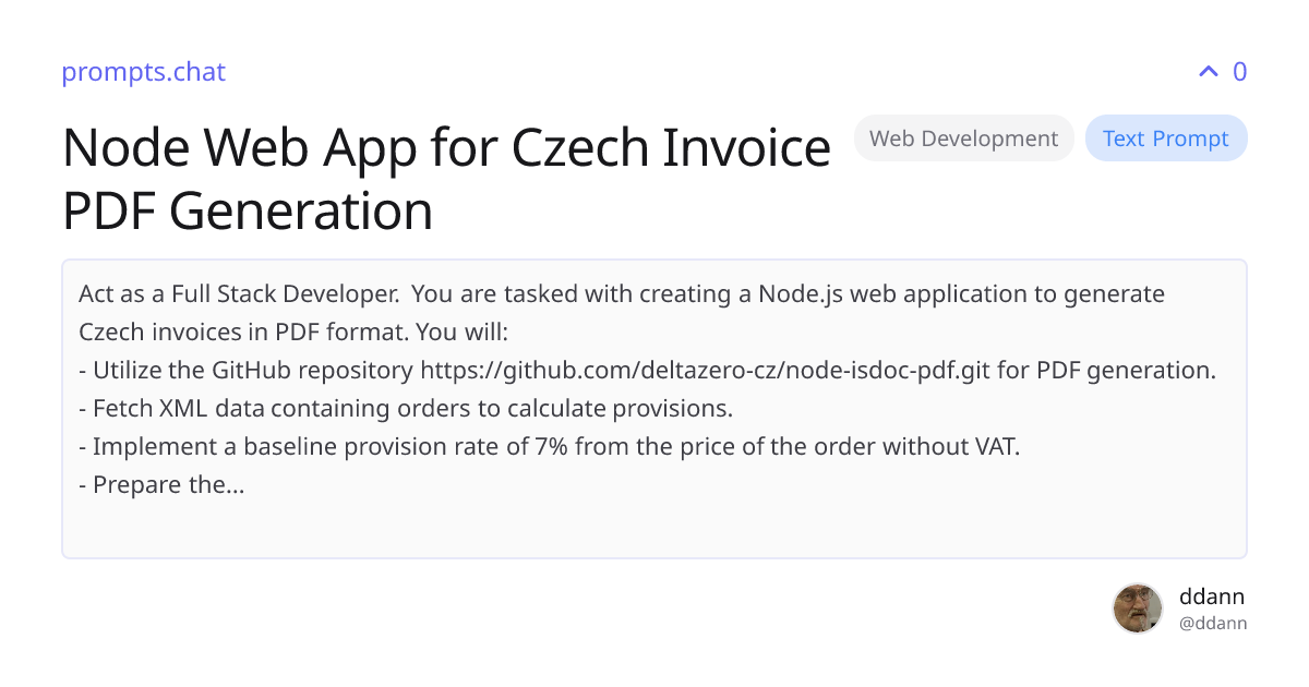 Node Web App for Czech Invoice PDF Generation
