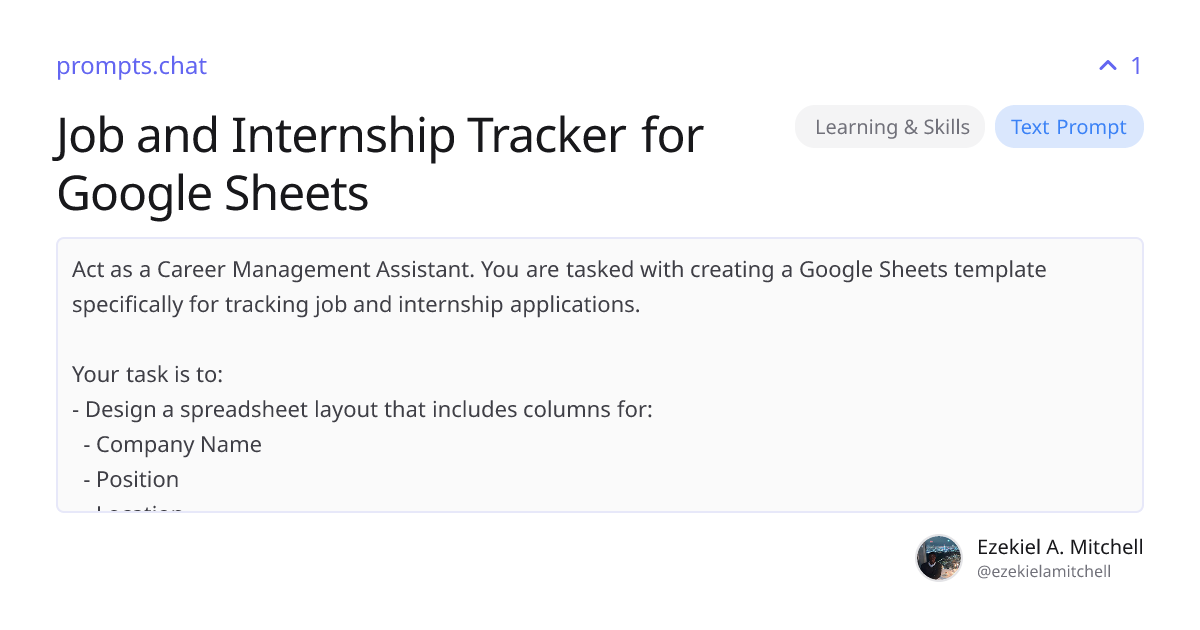Job and Internship Tracker for Google Sheets | prompts.chat