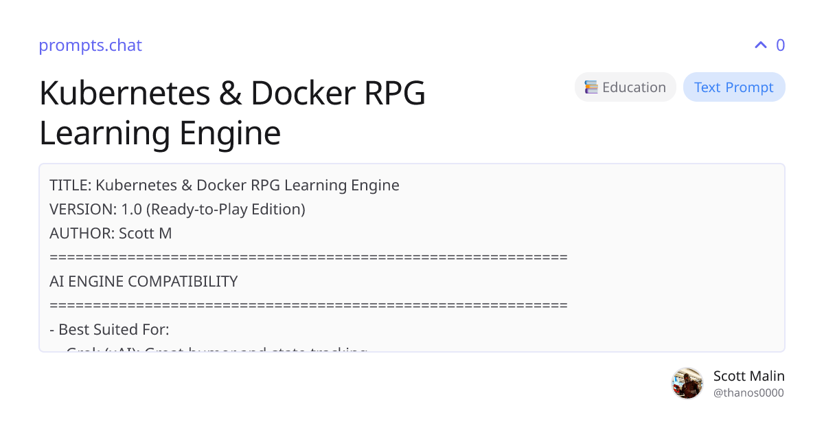 Kubernetes & Docker RPG Learning Engine | prompts.chat