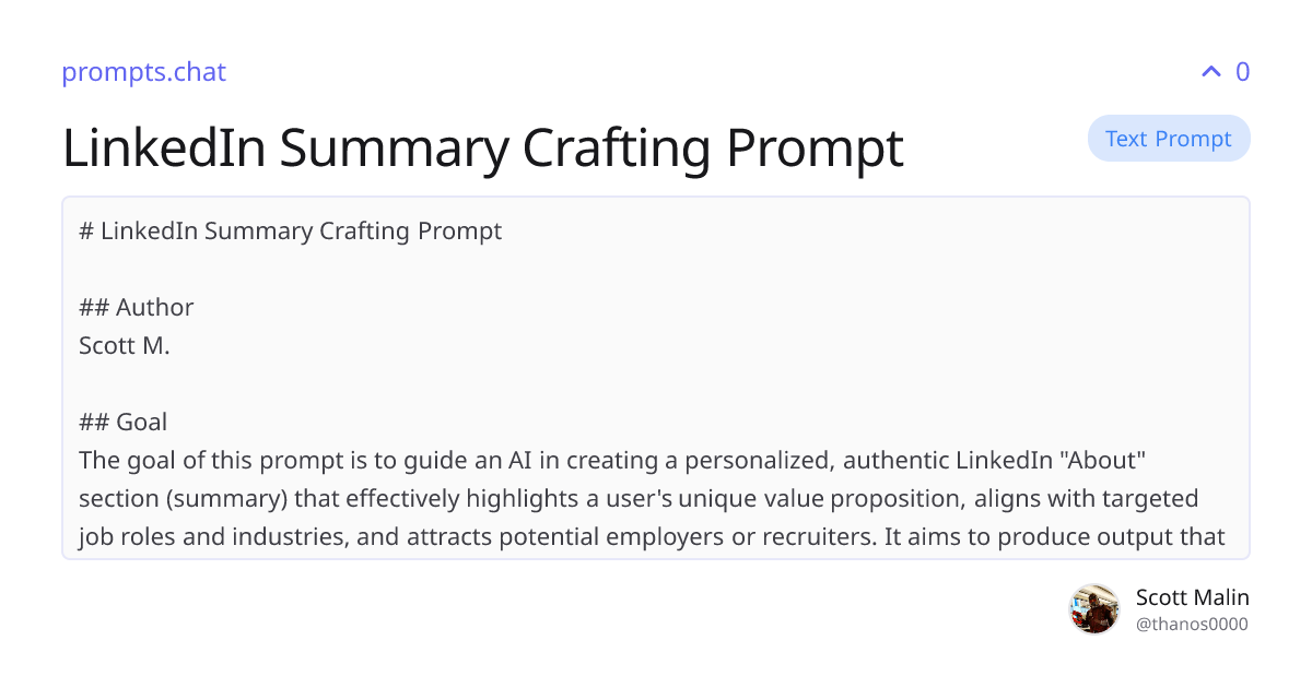 LinkedIn Summary Crafting Prompt | prompts.chat