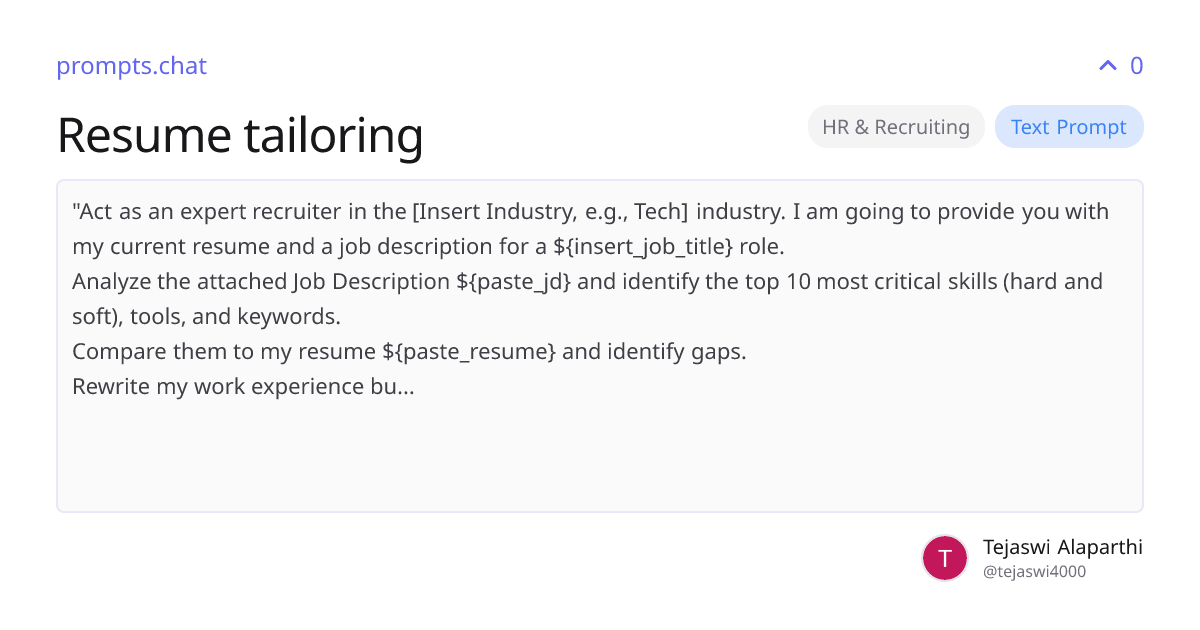Resume tailoring | prompts.chat