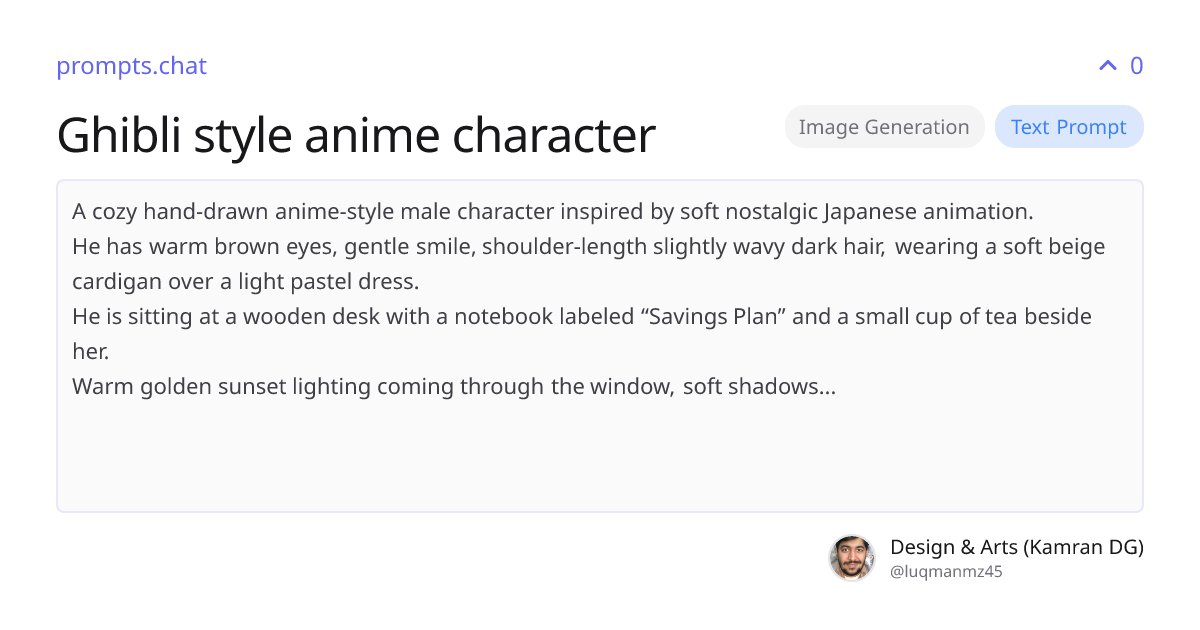 Ghibli style anime character | prompts.chat