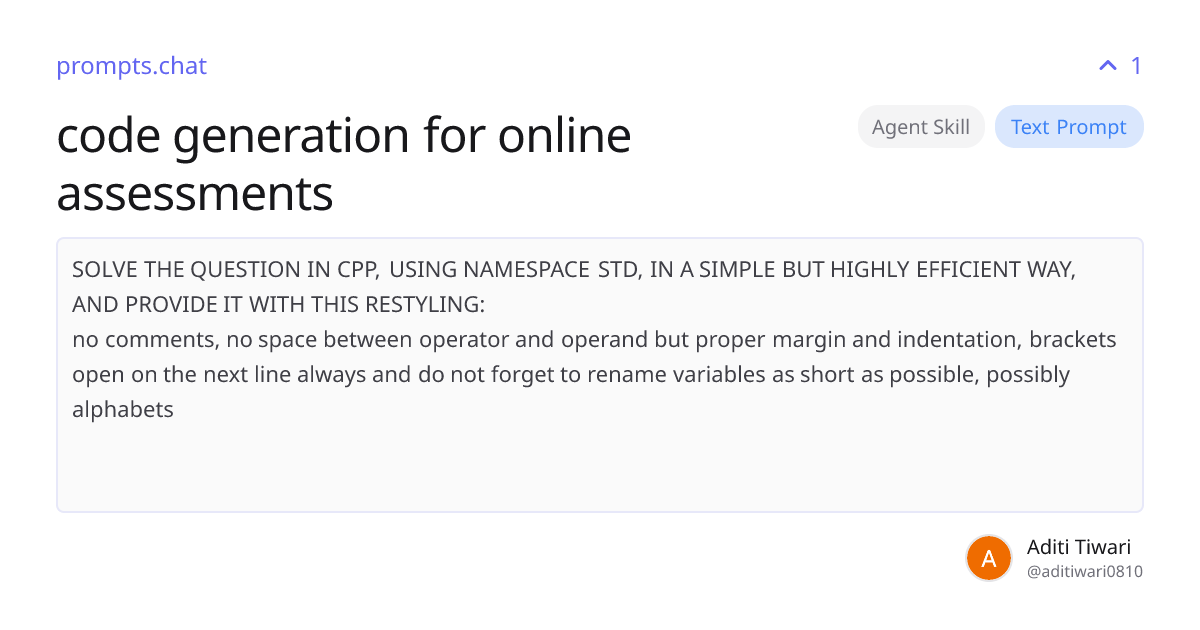 code generation for online assessments | prompts.chat