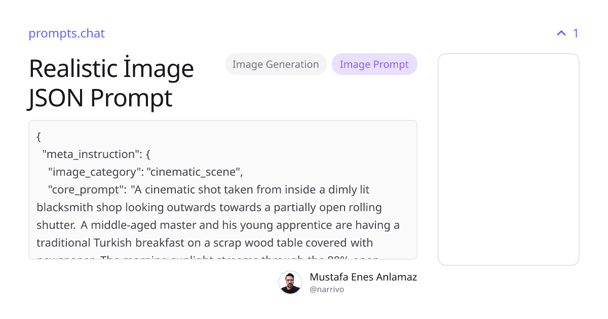 Realistic İmage JSON Prompt | prompts.chat